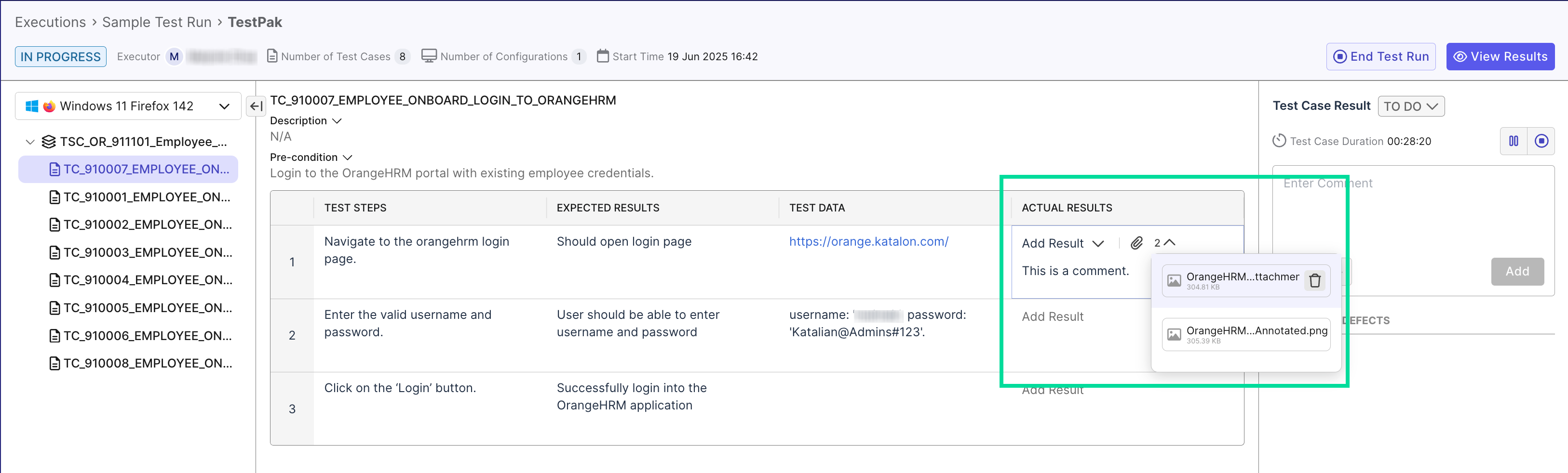 Add test results for manual executions | Katalon Docs