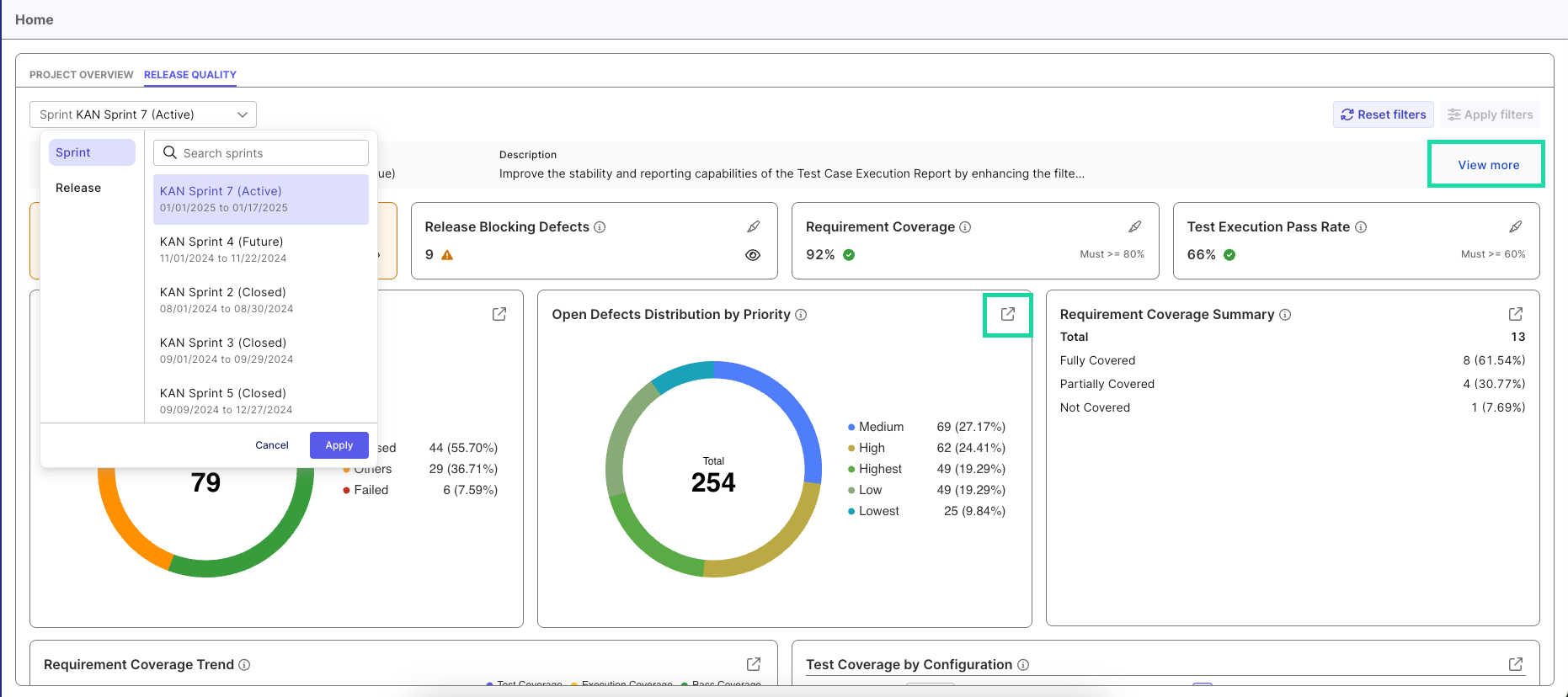 Release Health Dashboard | Katalon Docs