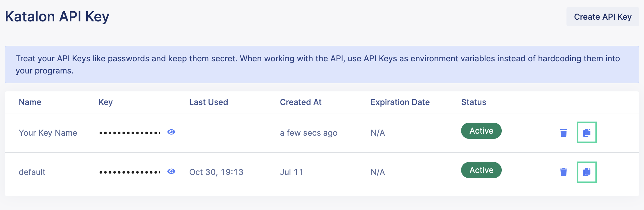 Katalon API Key in Katalon True Platform | Katalon Docs